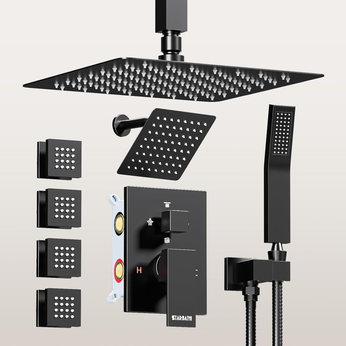 STARBATH Dual Shower Heads (12+6 Inch) Shower System 4 Function Matte