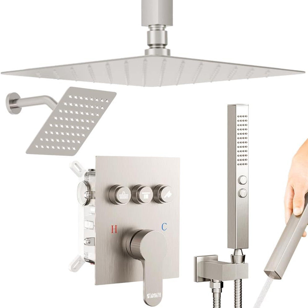 STARBATH 10+6 Inch Dual Shower Head System with Two Function Wand Brus