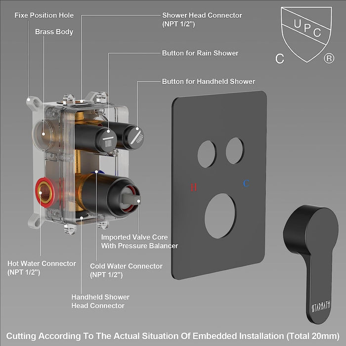 STARBATH Shower System Two Function Push Button Wall Mounted Matte Bla