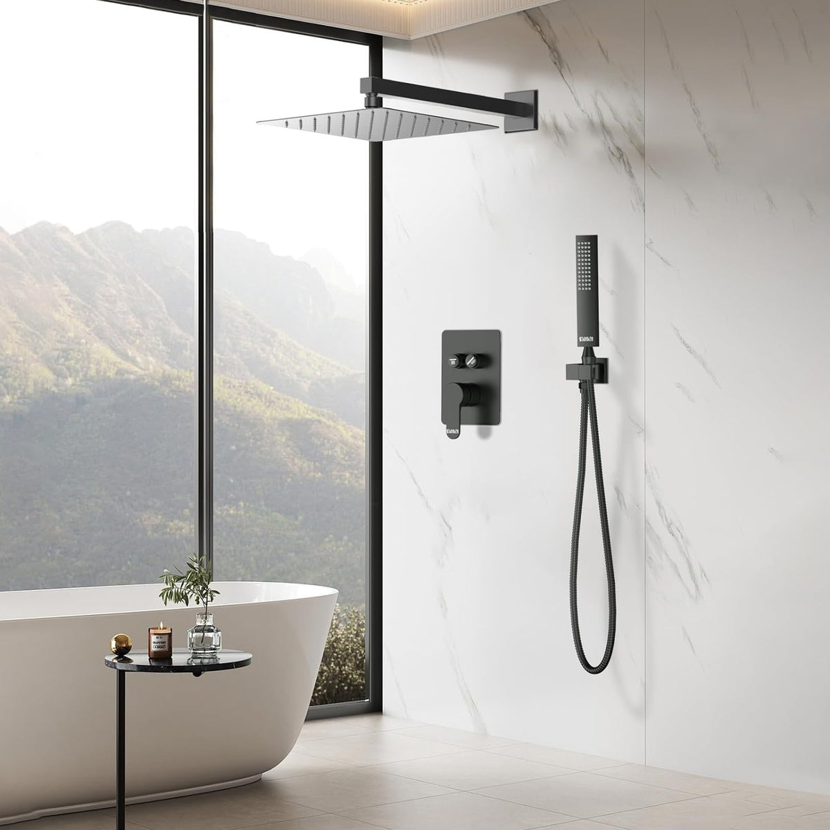 STARBATH Shower System Two Function Push Button Wall Mounted Matte Bla