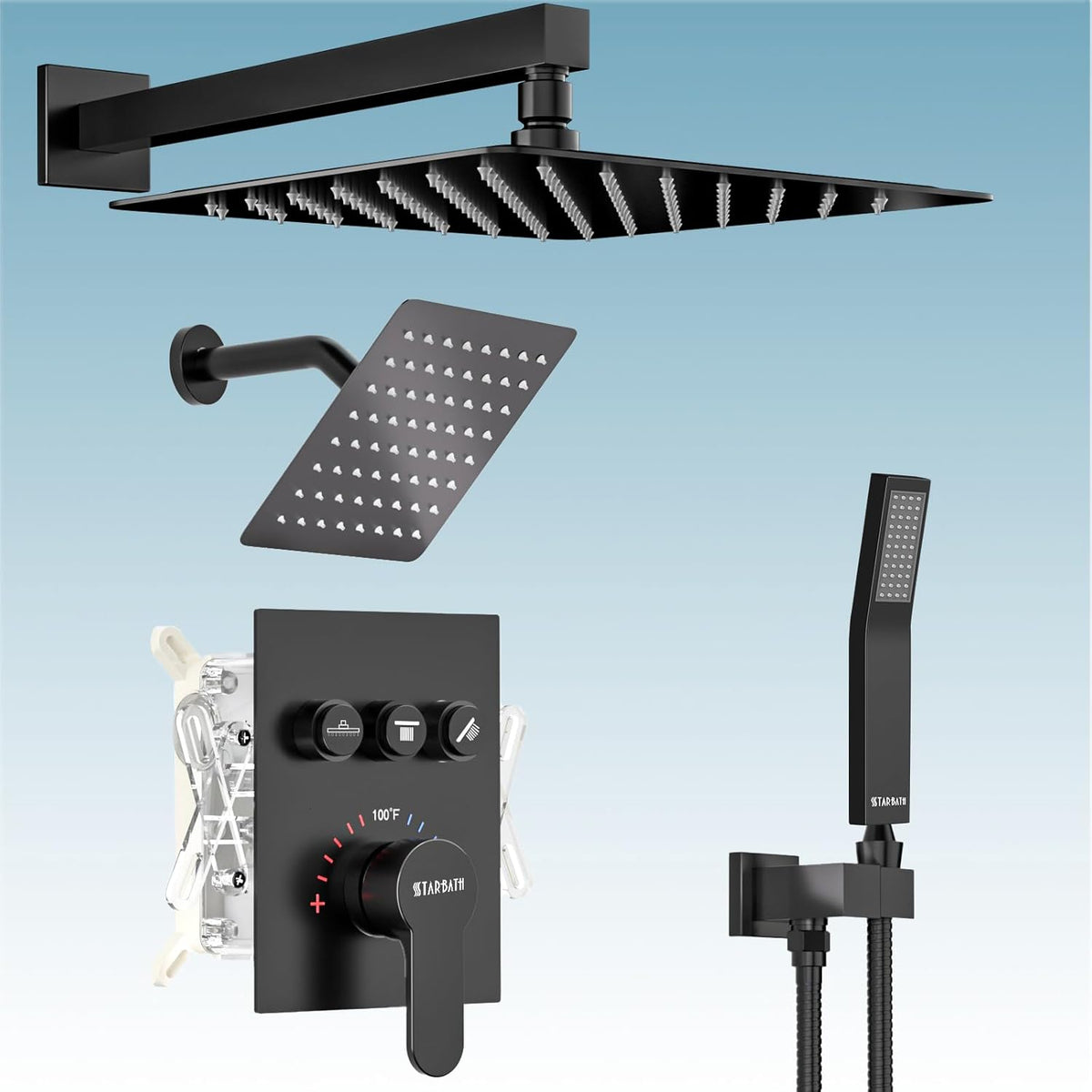 STARBATH 12 Inch Dual Shower Head System with 8 Inch Wall Mounted Rain