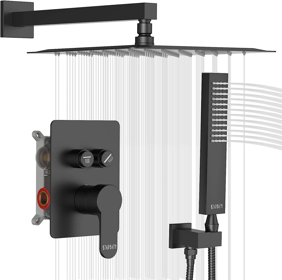 STARBATH Shower System Two Function Push Button Wall Mounted Matte Bla