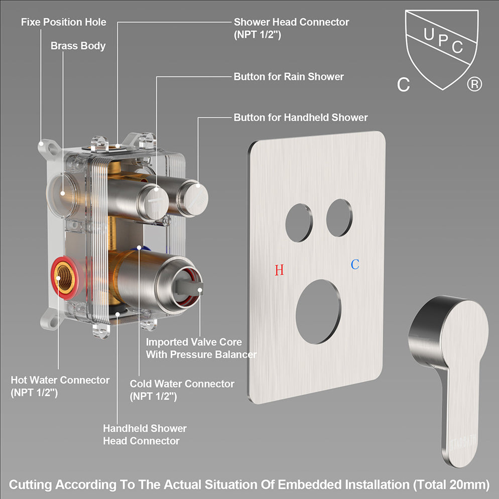 STARBATH Dual Function Shower Valve Square Push Button