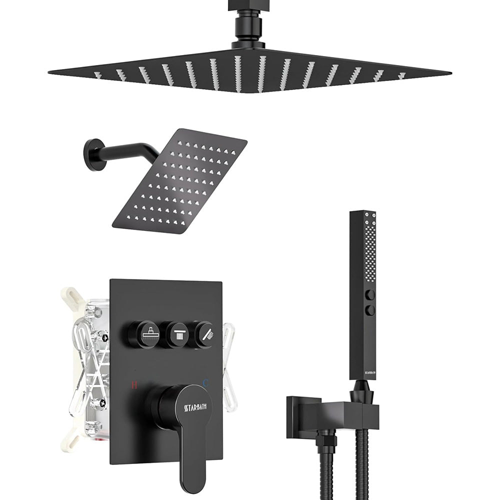 STARBATH 12 Inch Dual Shower Head System with 6 Inch Wall Mounted Rain