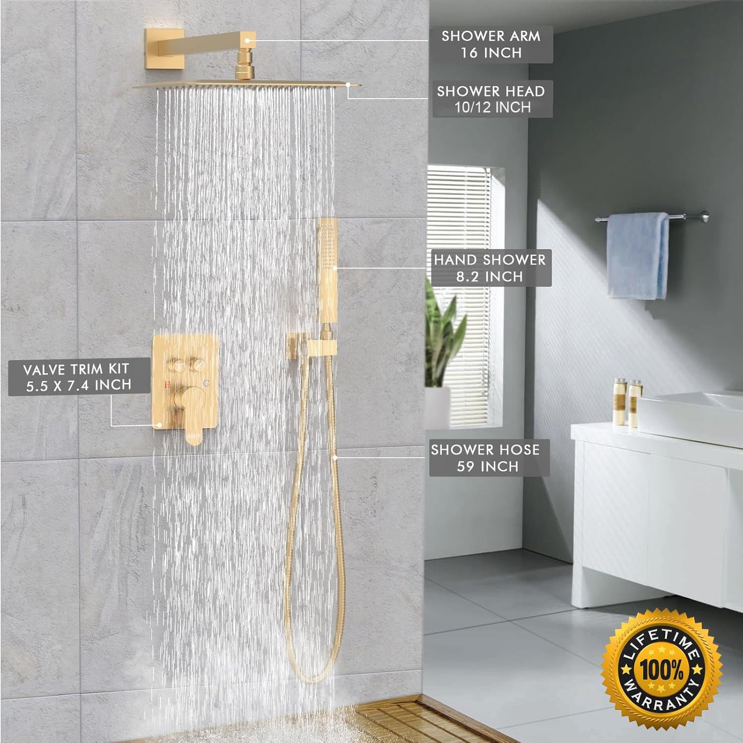 STARBATH Shower System Two Function Push Button Wall Mounted Brushed G